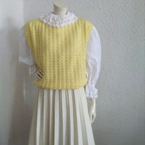 80s Yellow Vest Handknitted Spring Vest Lace Pattern Vest Minimalist ...