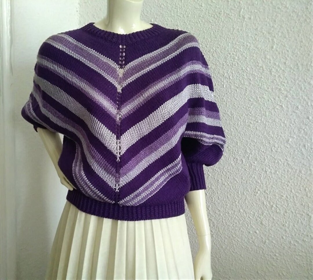 80s Vintage Color Block Sweater V-shape Pattern Striped Sweater Large ...