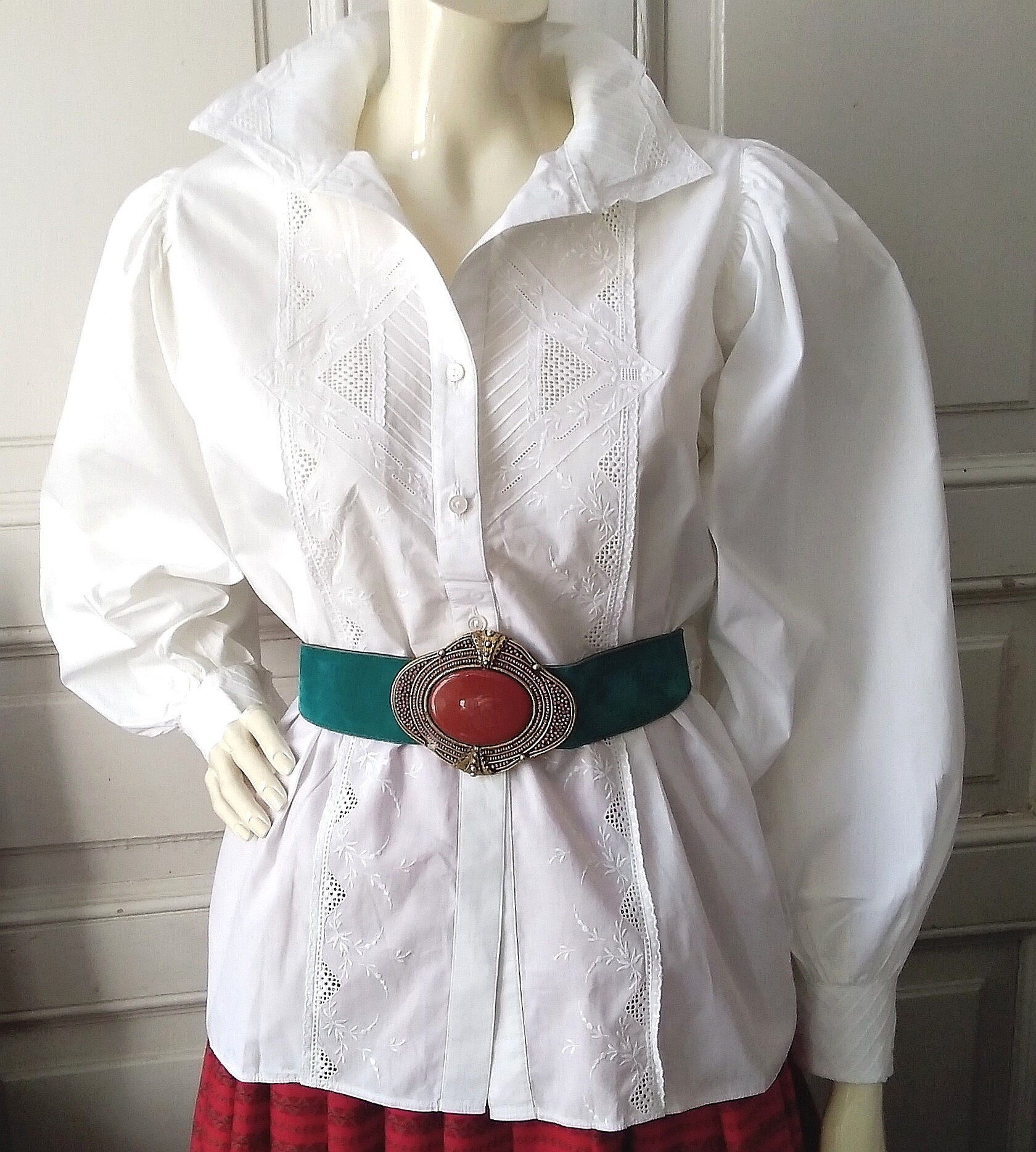 80s Vintage White Blouse Embroidered Blouse Romantic Folk - Etsy