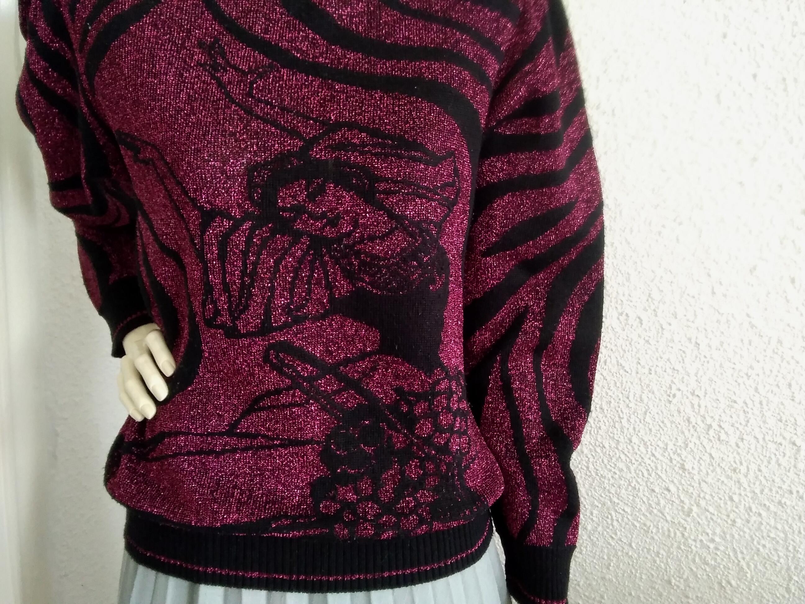 80s Lurex Sweater Puffy Sleeve Elegant Sweater Novelty Pullover Shiny ...
