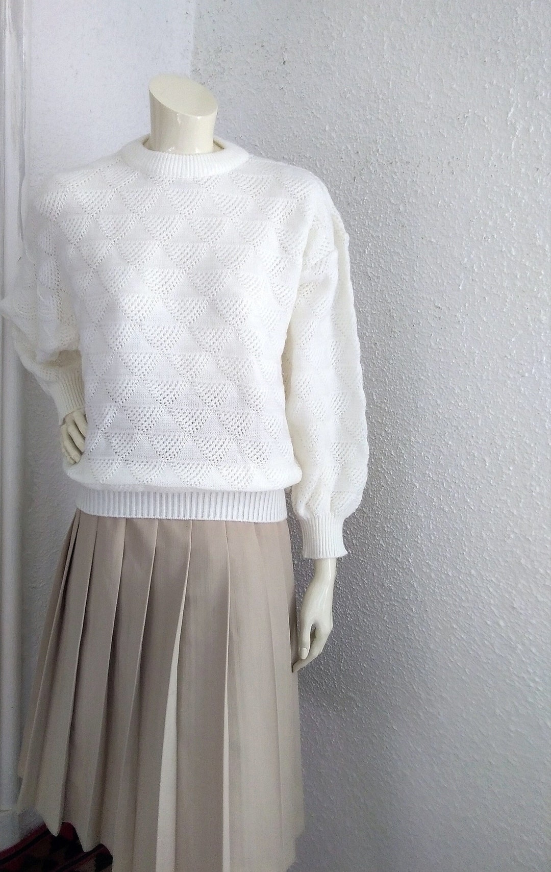 70s-80s White Sweater Lace Pattern Jumper Spring Summer - Etsy