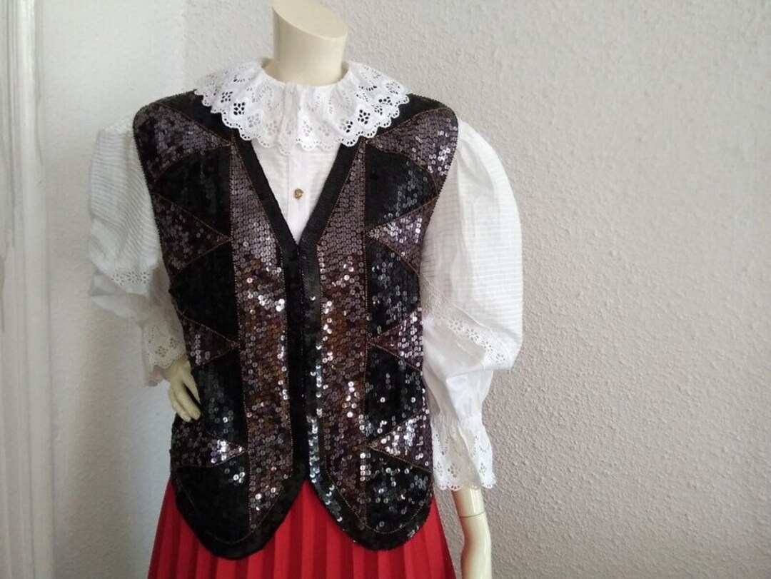 80s Sequined Vest Evening Shiny Vest Disco Glitter Vest Viscose ...