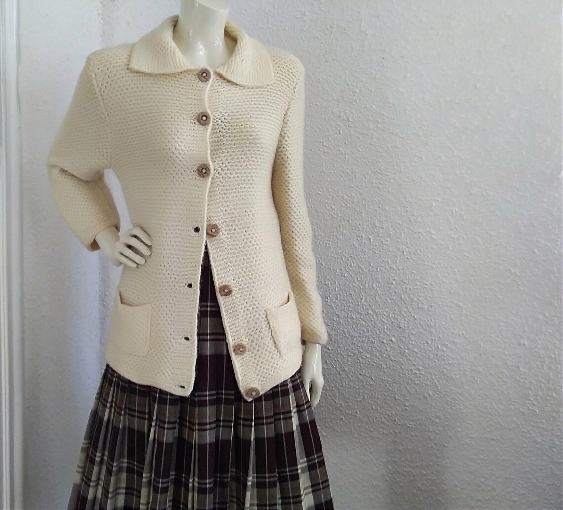 70s Collared Cardigan Simple Minimalist Cardigan Spring Knitted Jacket ...