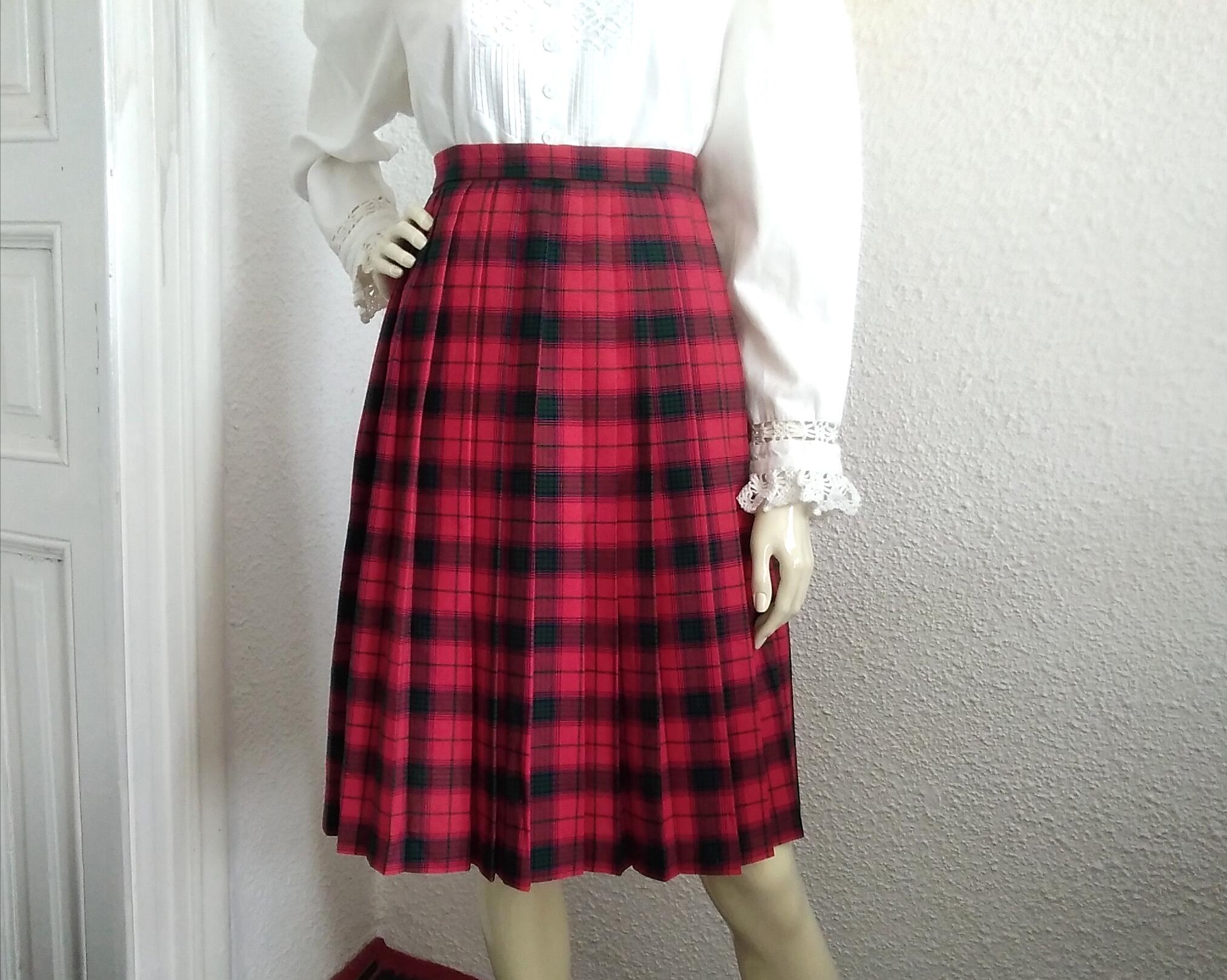 50s-60s Mod Skirt Pleated Red Skirt TREVIRA Spring Skirt Plaid ...