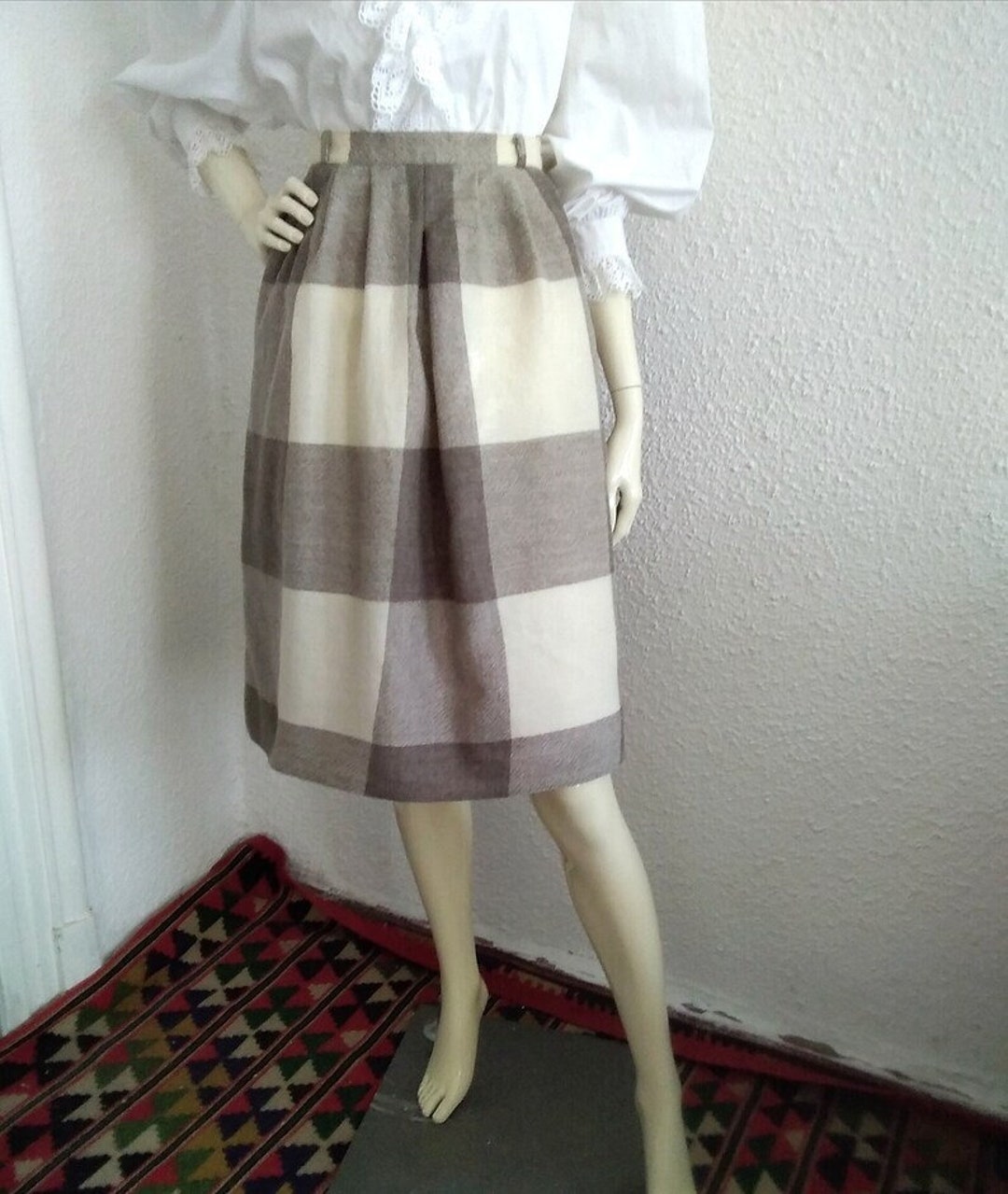 70s Pure Wool Skirt Plaid Office Secretary Skirt Autumnal Wool Skirt ...