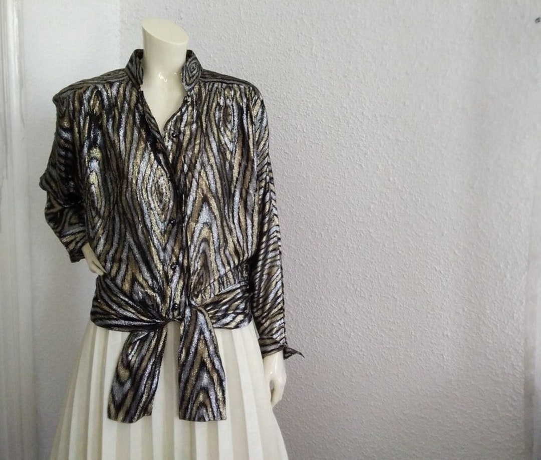 80s Lurex Blouse Pop-art Shiny Blouse Dolman Sleeve Elegant Blouse Tie ...