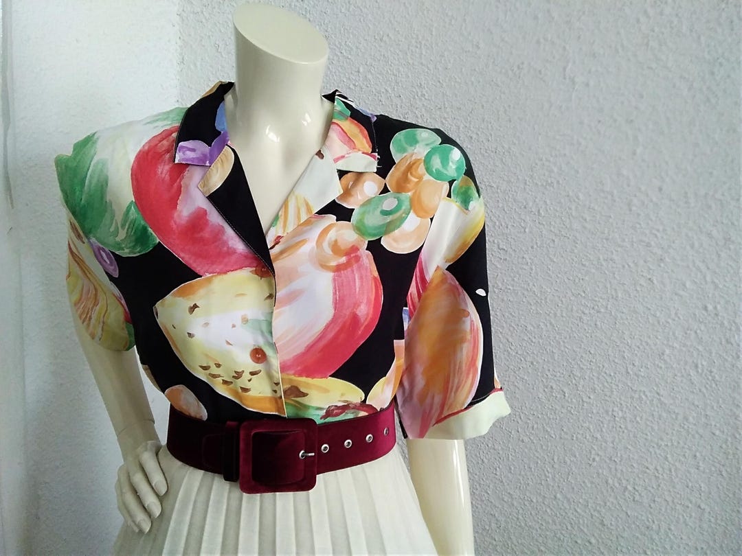 80s Fruits Print Blouse Button up Shirt Vacation Blouse Summer Colorful ...