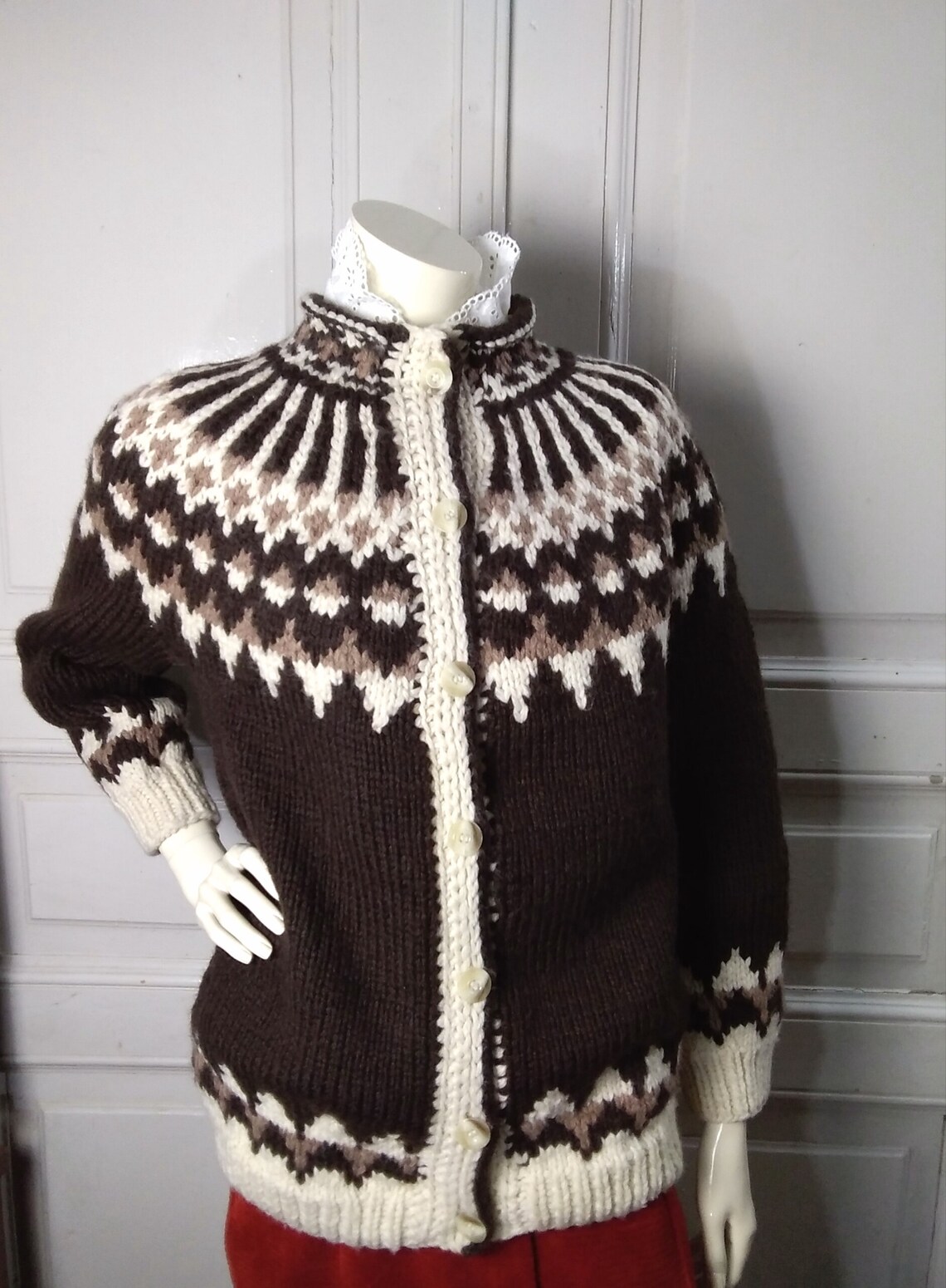 90s Hand Knitted Wool Cardigan Wool Ski Sweater Size M Chunky - Etsy