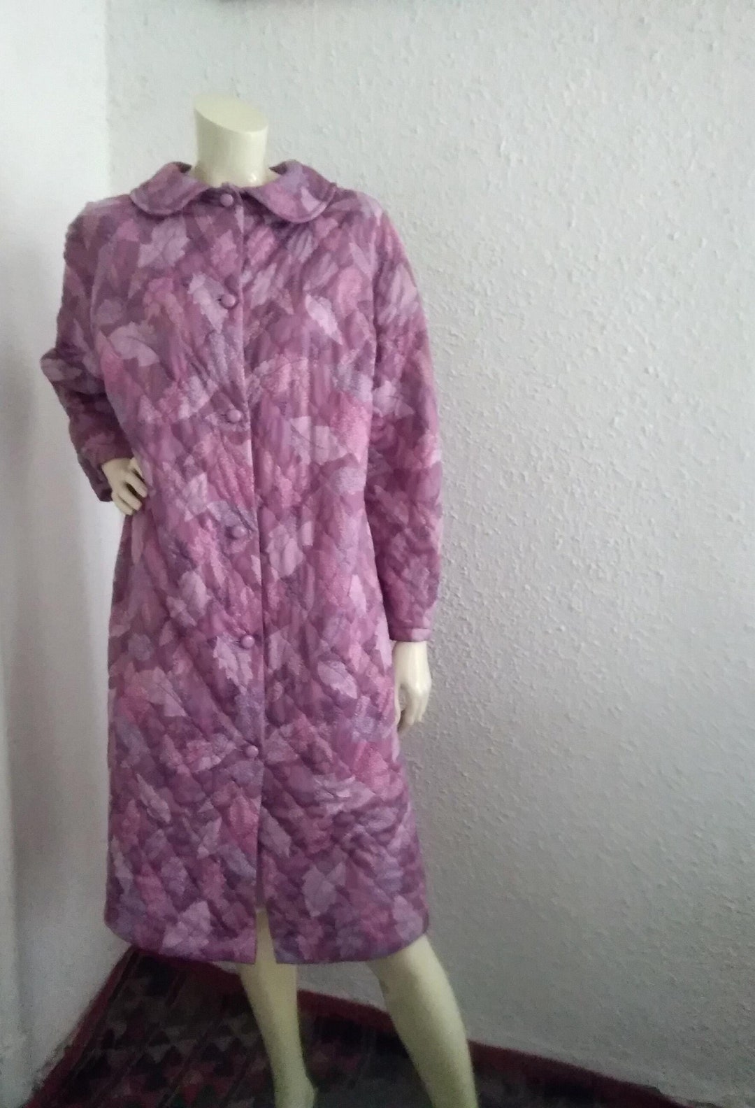 60s Mod Housecoat Quilted Housecoat Peter Pan Collar Dusted Mauve ...