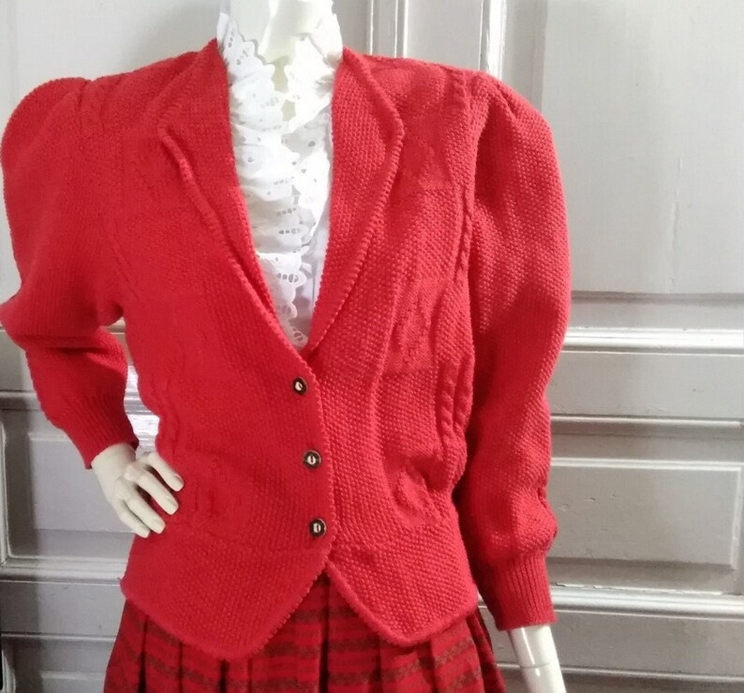 80s Folk Cardigan Cable Knit Wool Sweater Trachten Bavarian Tyrolean ...