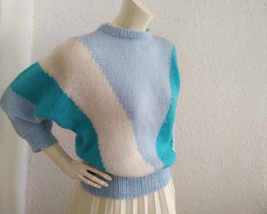 80s Pop-art Sweater Dolman Sleeve Color Block Jumper Mohair - Etsy