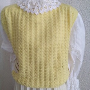 80s Yellow Vest Handknitted Spring Vest Lace Pattern Vest Minimalist ...