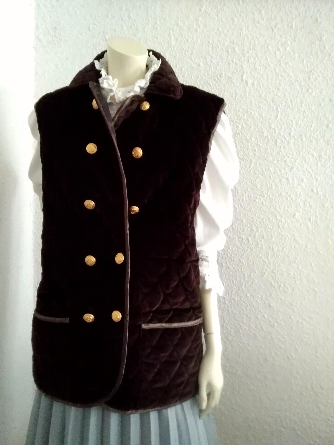 80s Velvet Vest Quilted Vest Big Buttons Vest Double Breasted Spring ...