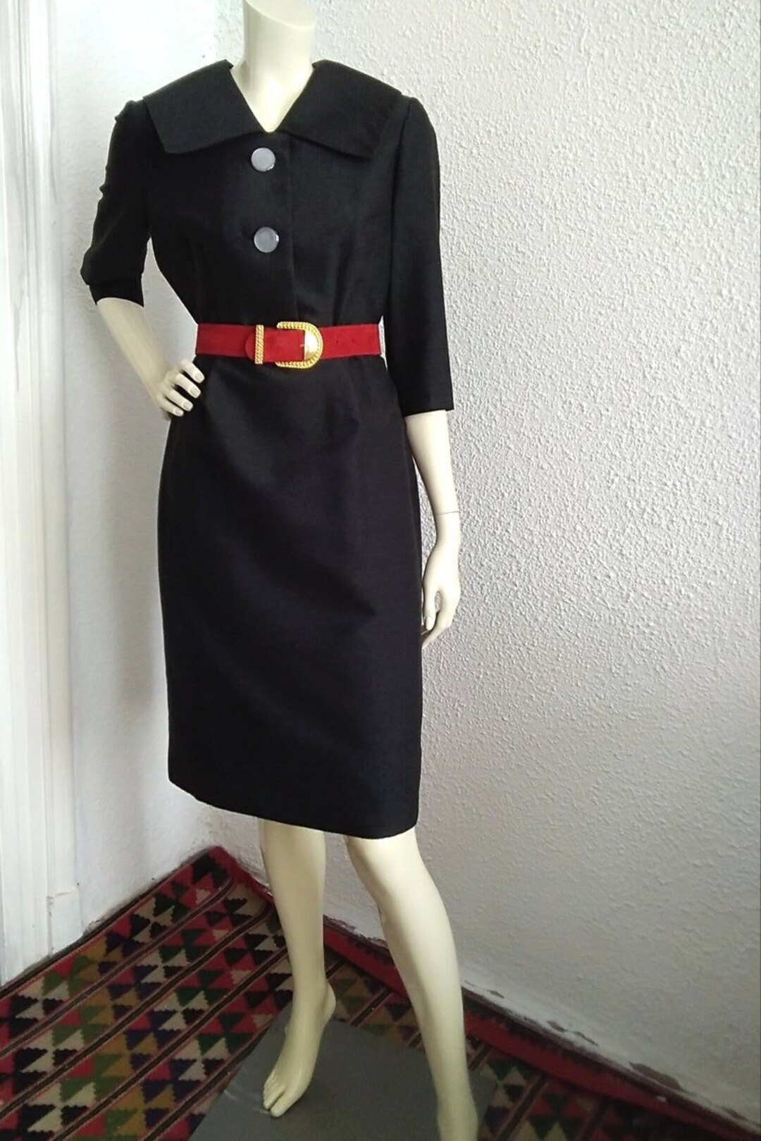50s-60s Retro Dress Dark Grey Wiggle Dress Big Sailor Collar Elegant ...