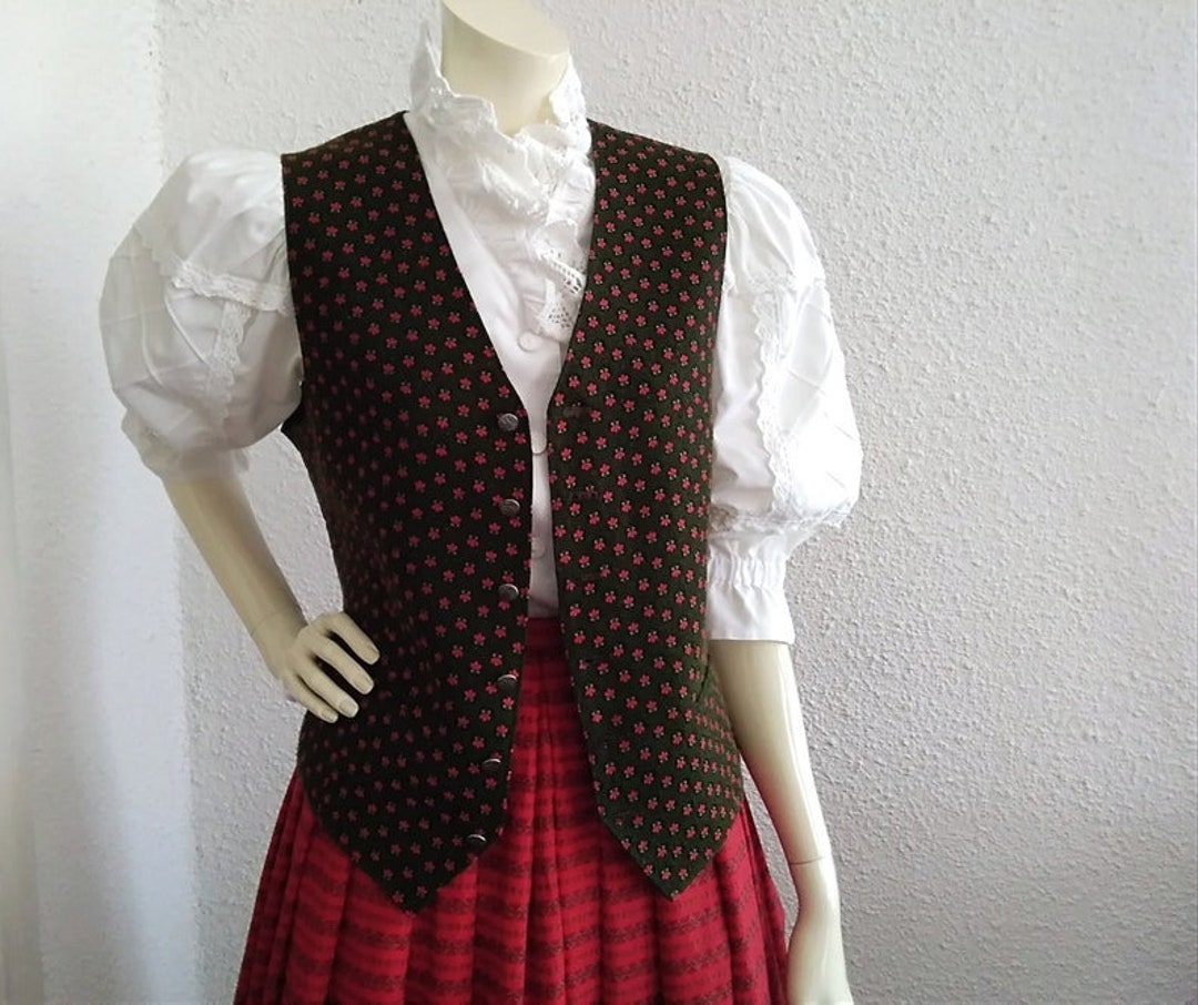 90 Folk Vest Floral Jacquard Vest Spring Elegant Gilet Metallic Buttons ...