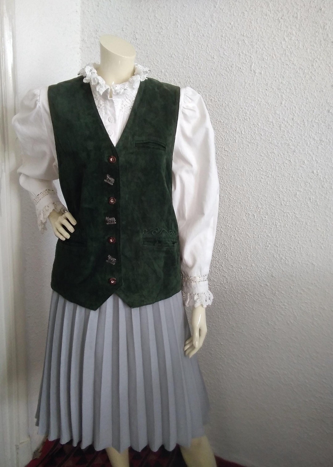 80s Green Suede Vest Distressed Leather Vest Folk Rustic Vest ...