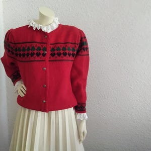 80s Red Folk Cardigan Traditional Peasant Cardigan Puffy Sleeve ...