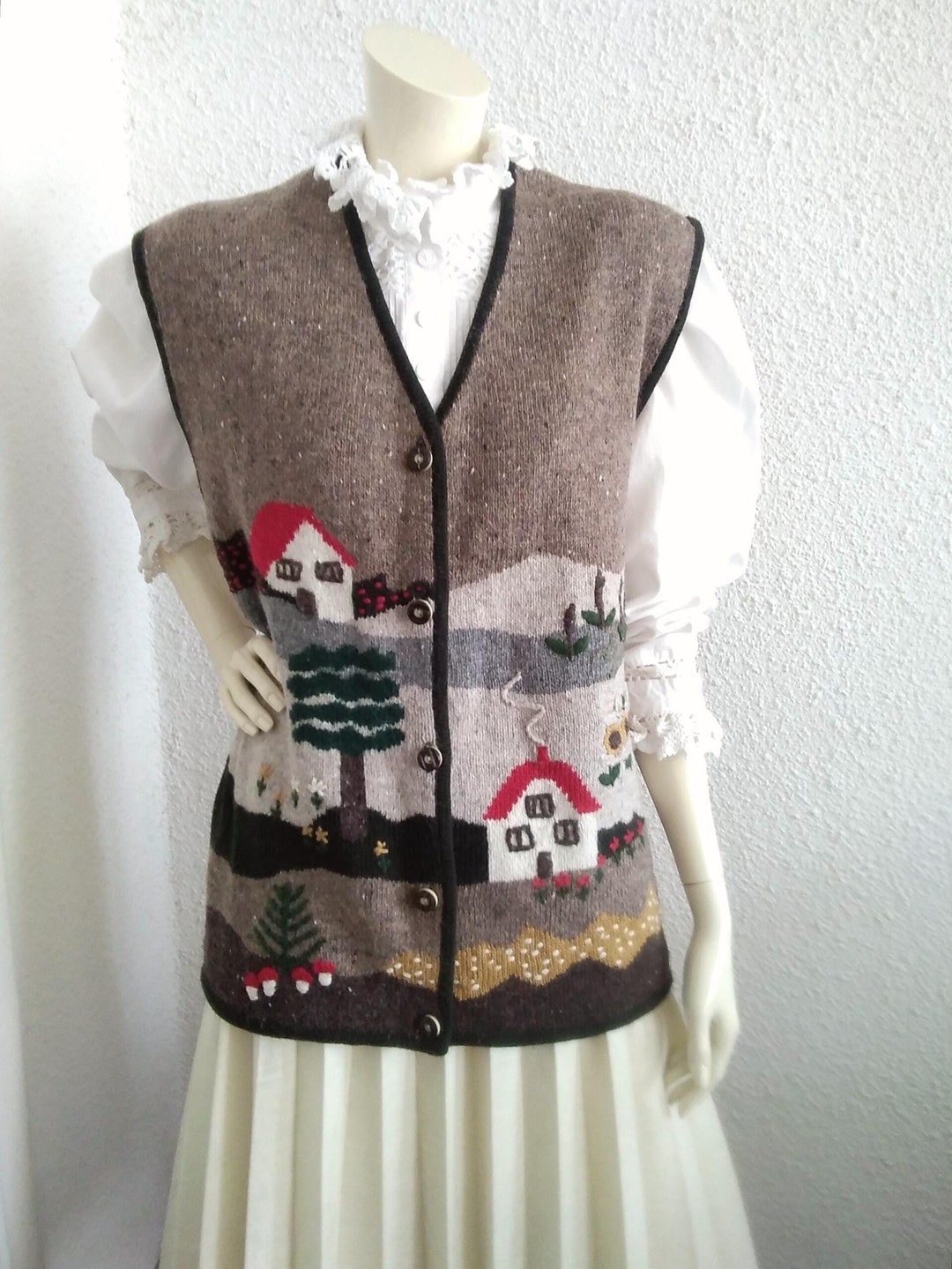80s Novelty Vest Button up Vest Tyrolean Bavarian Vest Folk Austrian ...