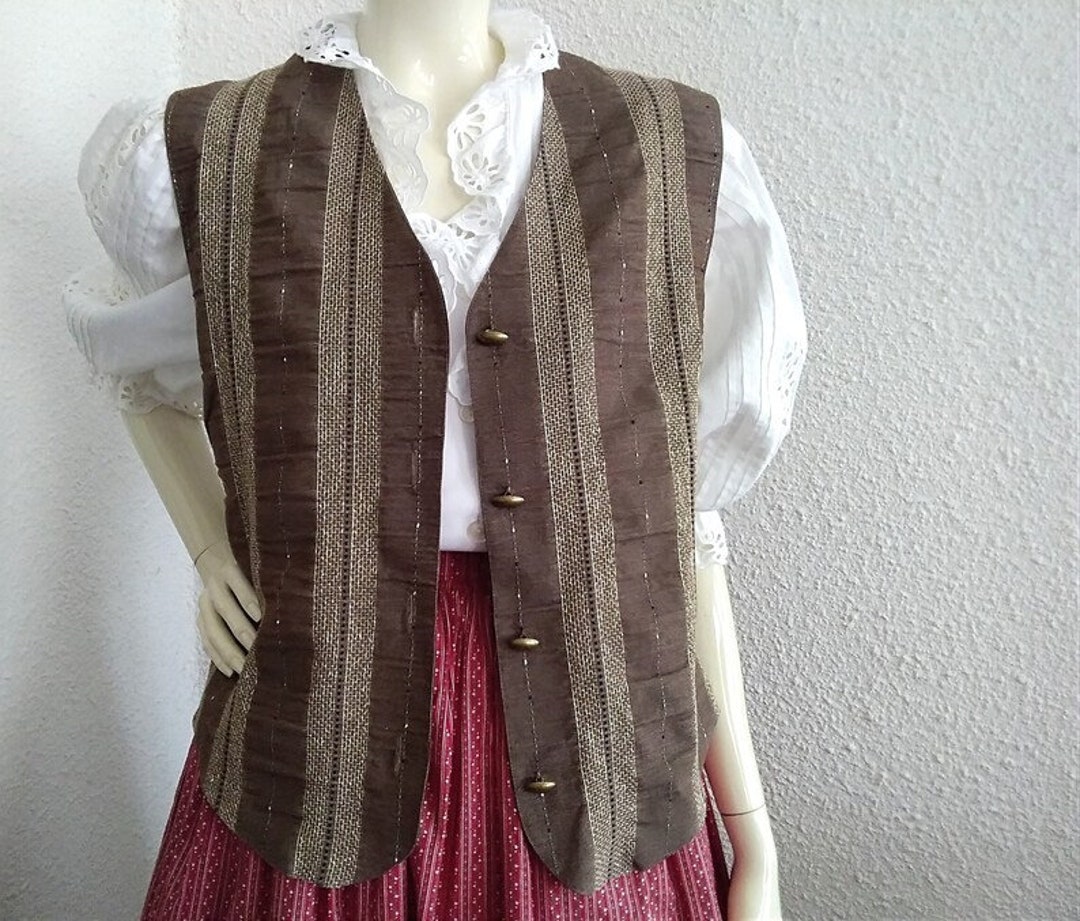 80s HAMMERLE Brown Vest 42 Size Glitter Lurex Vest Striped Wool/cotton ...