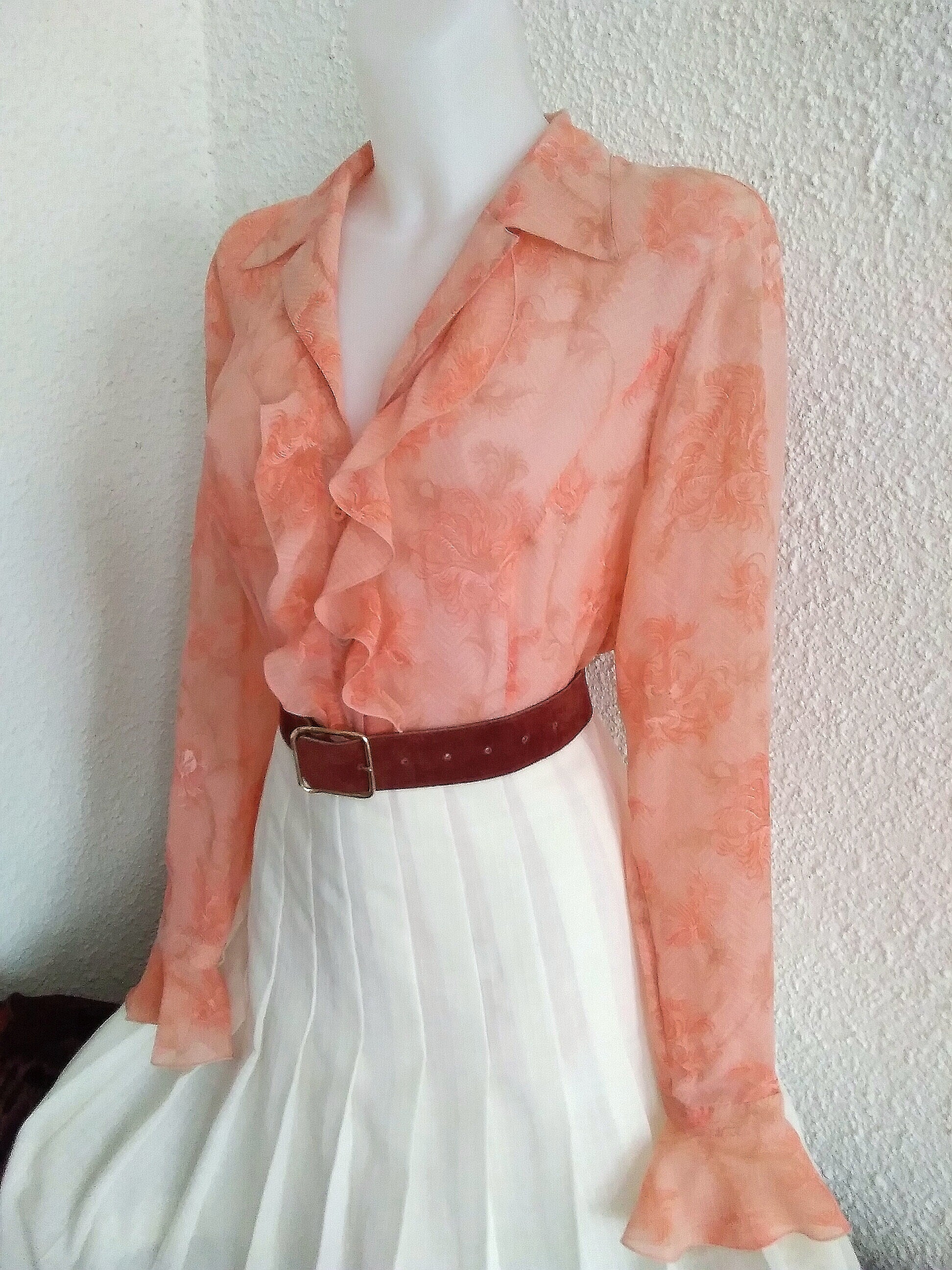 Escada Pure Silk Ruffled Blouse Orange Color Roses Floral - Etsy
