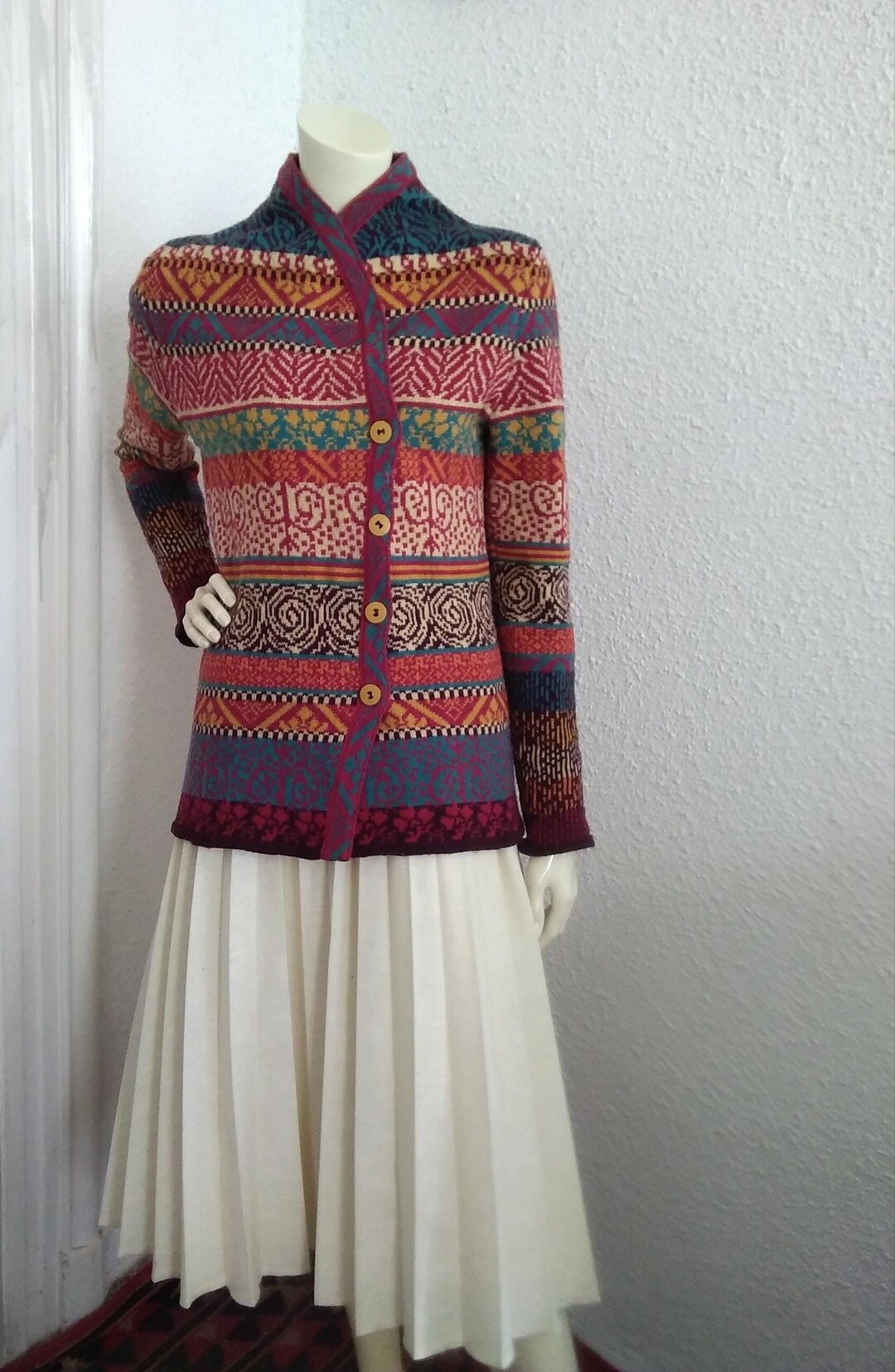 90s IVKO Folk Tapestry Cardigan Multicolor Cardigan Fair Isle Nordic ...