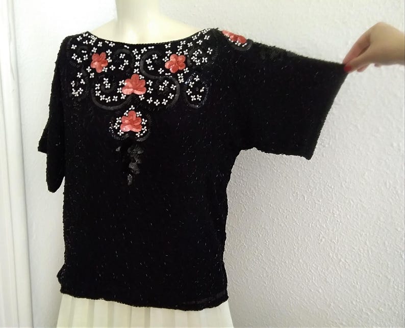 90S ELEGANCE PARIS Blouse Evening Party Blouse Beaded Sequined Blouse ...