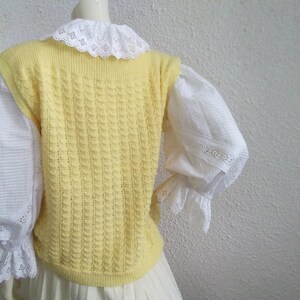 80s Yellow Vest Handknitted Spring Vest Lace Pattern Vest Minimalist ...