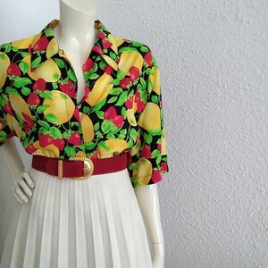 80s Fruits Print Blouse Short Sleeve Vacation Blouse Summer Colorful ...