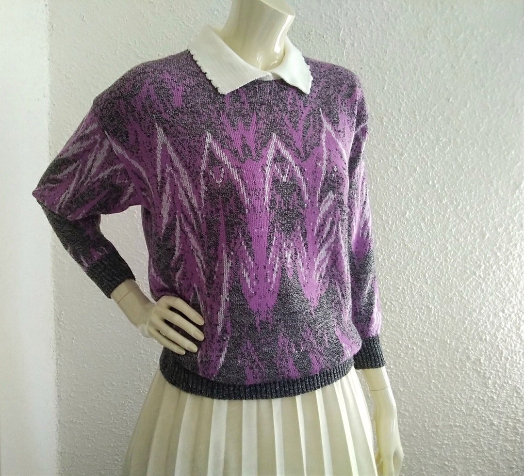 80s Preppy Sweater Abstract Geometric Sweater Levender Variegated Lurex ...