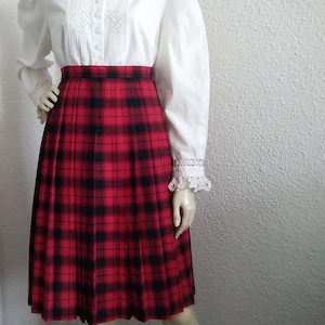 50s-60s Mod Skirt Pleated Red Skirt TREVIRA Spring Skirt Plaid ...