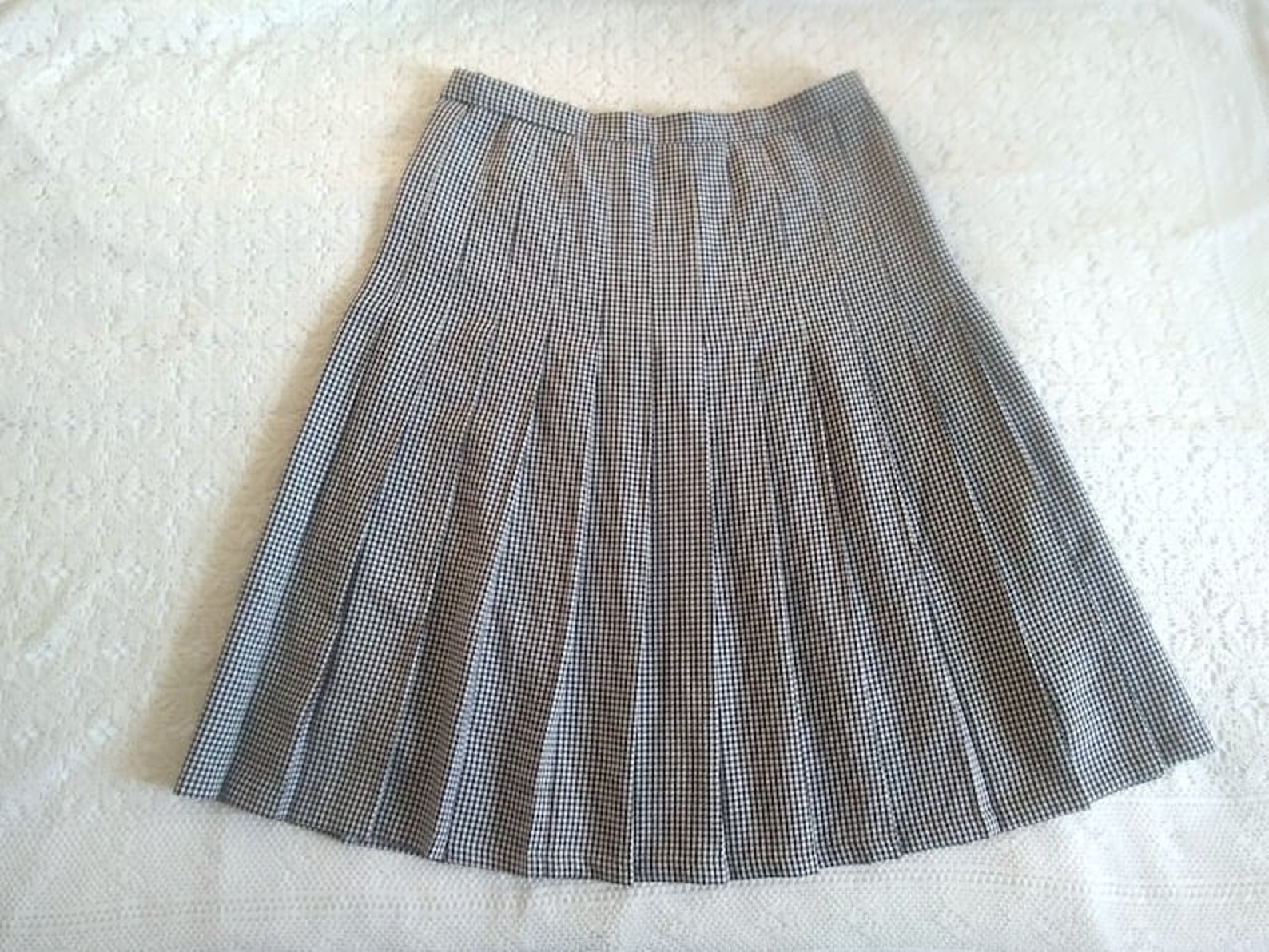 70s Pleated Skirt Classic Pied De Poule Skirt Preppy Secretary Skirt ...