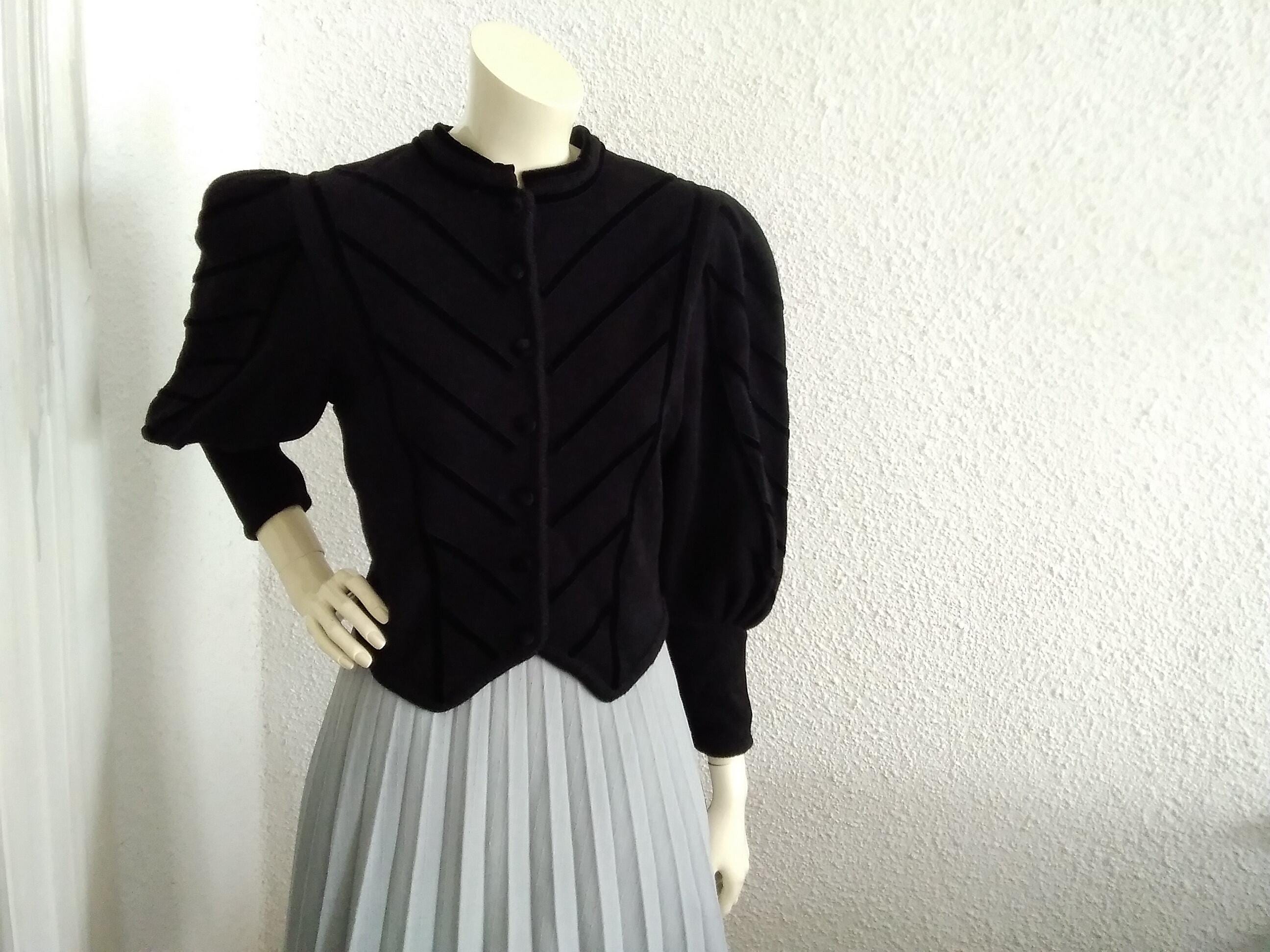 80s Folk Cardigan Velvet Embellished Cardigan Edwardian Victorian Style ...