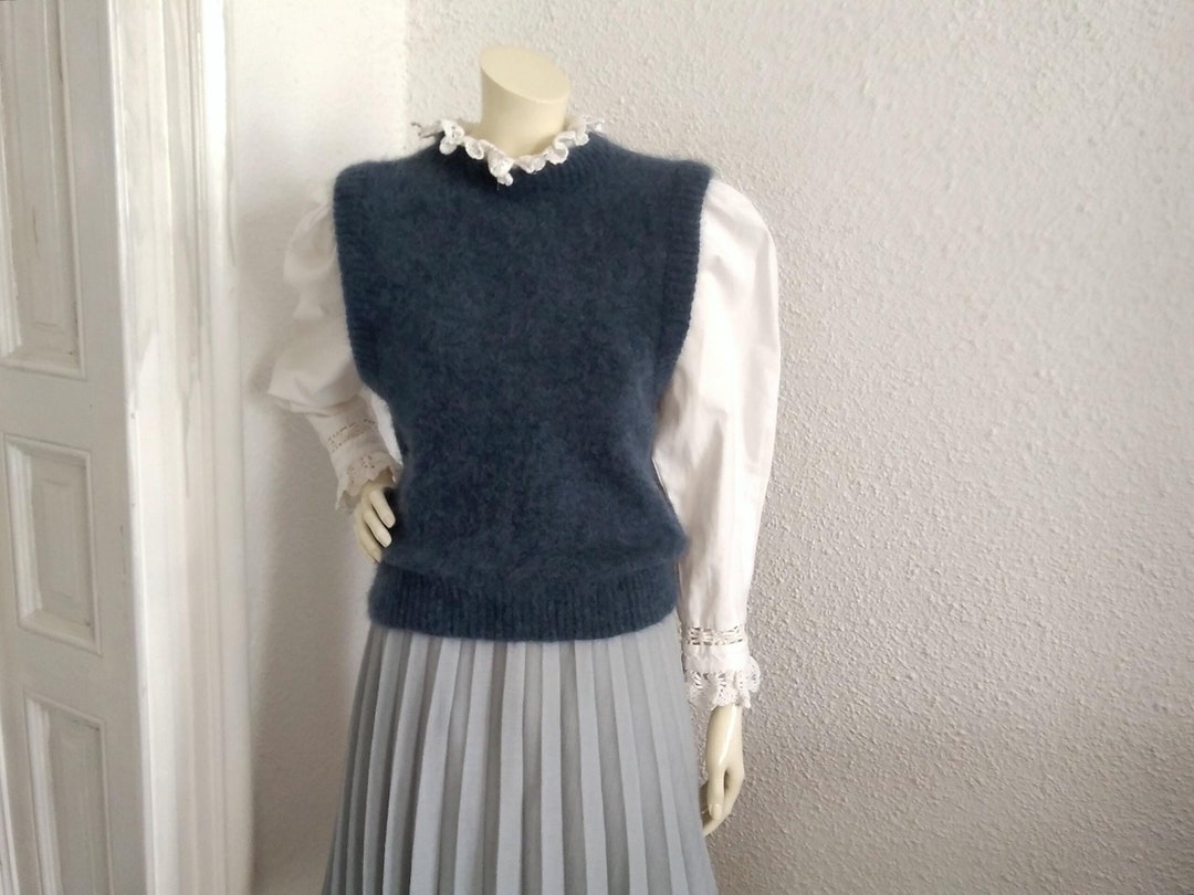 90s JOHNNYLOVE Blue Vest Kid Mohair Vest S Size Fluffy Vest Preppy Vest ...