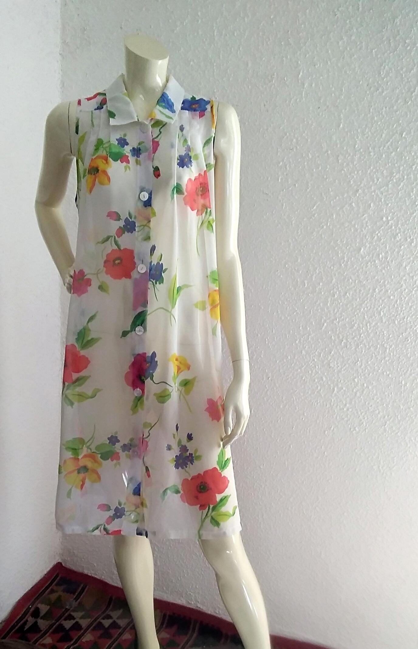 70s LOUIS FERAUD Sheer Beachwear Pareo Floral Multicolor See Through ...