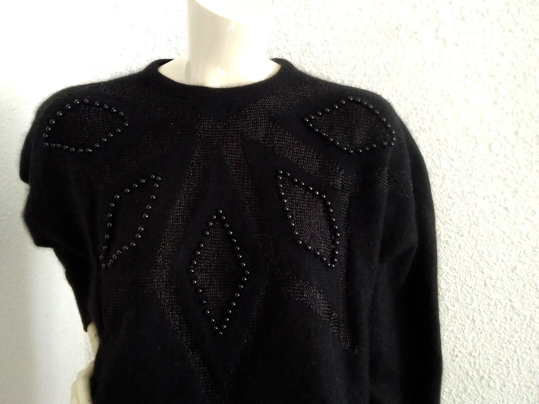 80s RABE Black Sweater Dolman Sleeve Angora Sweater Fluffy Jumper 40 ...