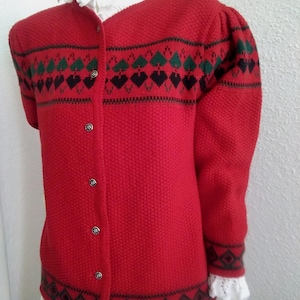 80s Red Folk Cardigan Traditional Peasant Cardigan Puffy Sleeve ...