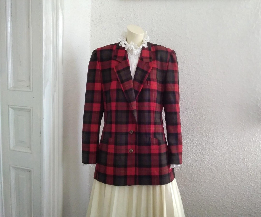 80s Wool Blazer BASLER Checkered Red Blazer Plaid Tartan Blazer 44 Size Parisienne Classic ...