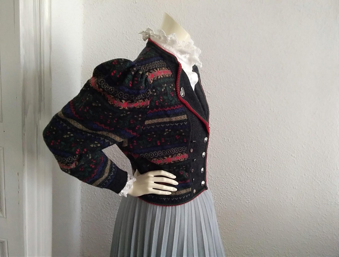 80s Folk Cardigan Puffy Sleeve Austrian Cardigan Tyrolean Bavarian ...