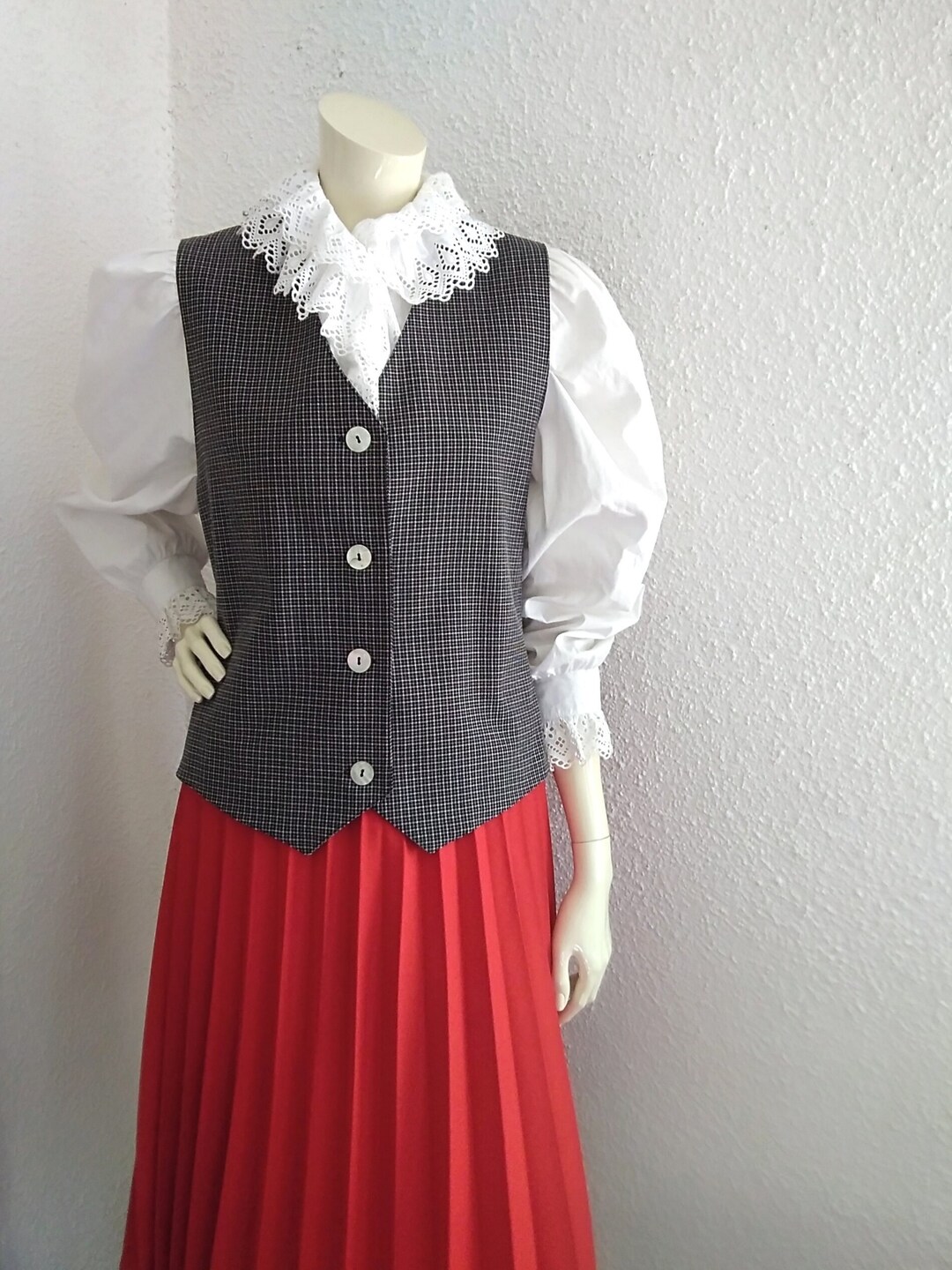 80s Checkered Vest Preppy College Vest V-neck Plaid Tartan Vest Button ...