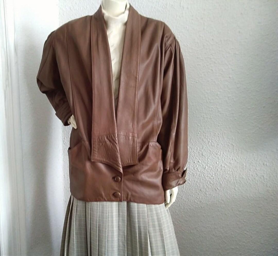 80s Leather Jacket Relaxed Fit Boxy Shape Jacket Autumnal Spring Jacket ...