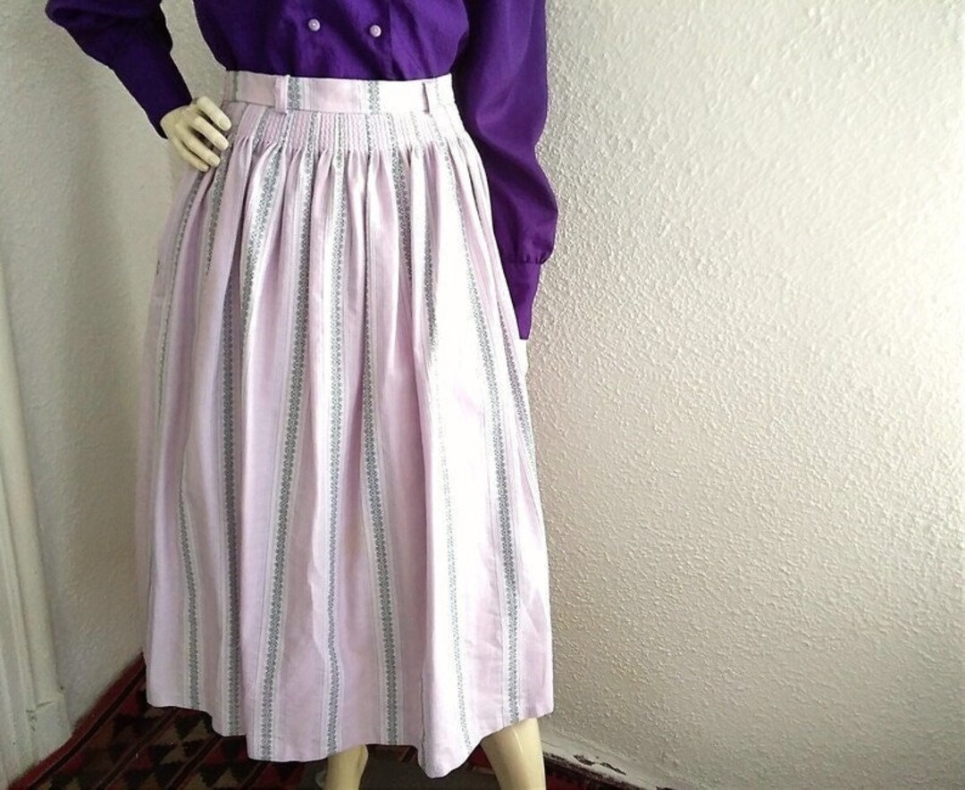 80s Pastel Lilac Skirt Striped Summer Skirt Jacquard Cotton Skirt C&A ...