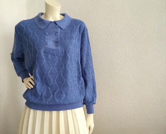 80s preppy sweater honeycomb pattern sweater blue var… - Gem