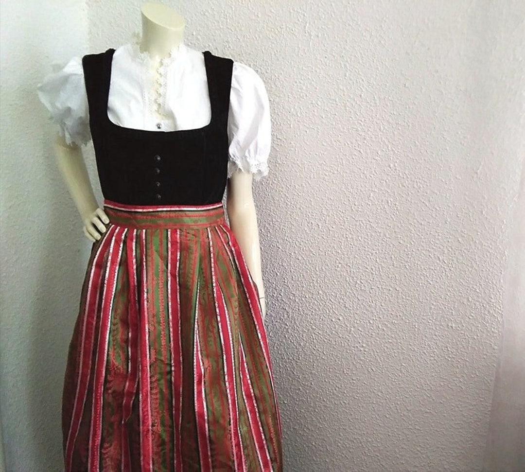 90s Folk Dress Black Shiny Velvet Dress 44 Size Peasant Tyrolean Dress ...