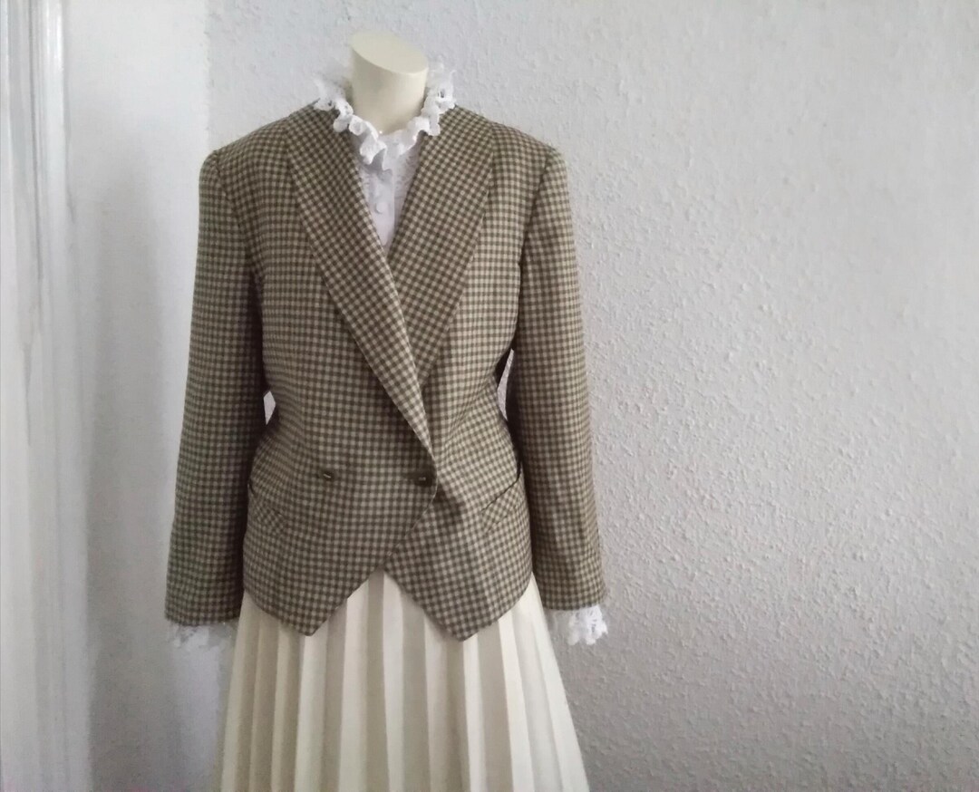 80s ERRA Berlin Gingham Blazer Shawl Collar Blazer Grey Pastel Yellow ...