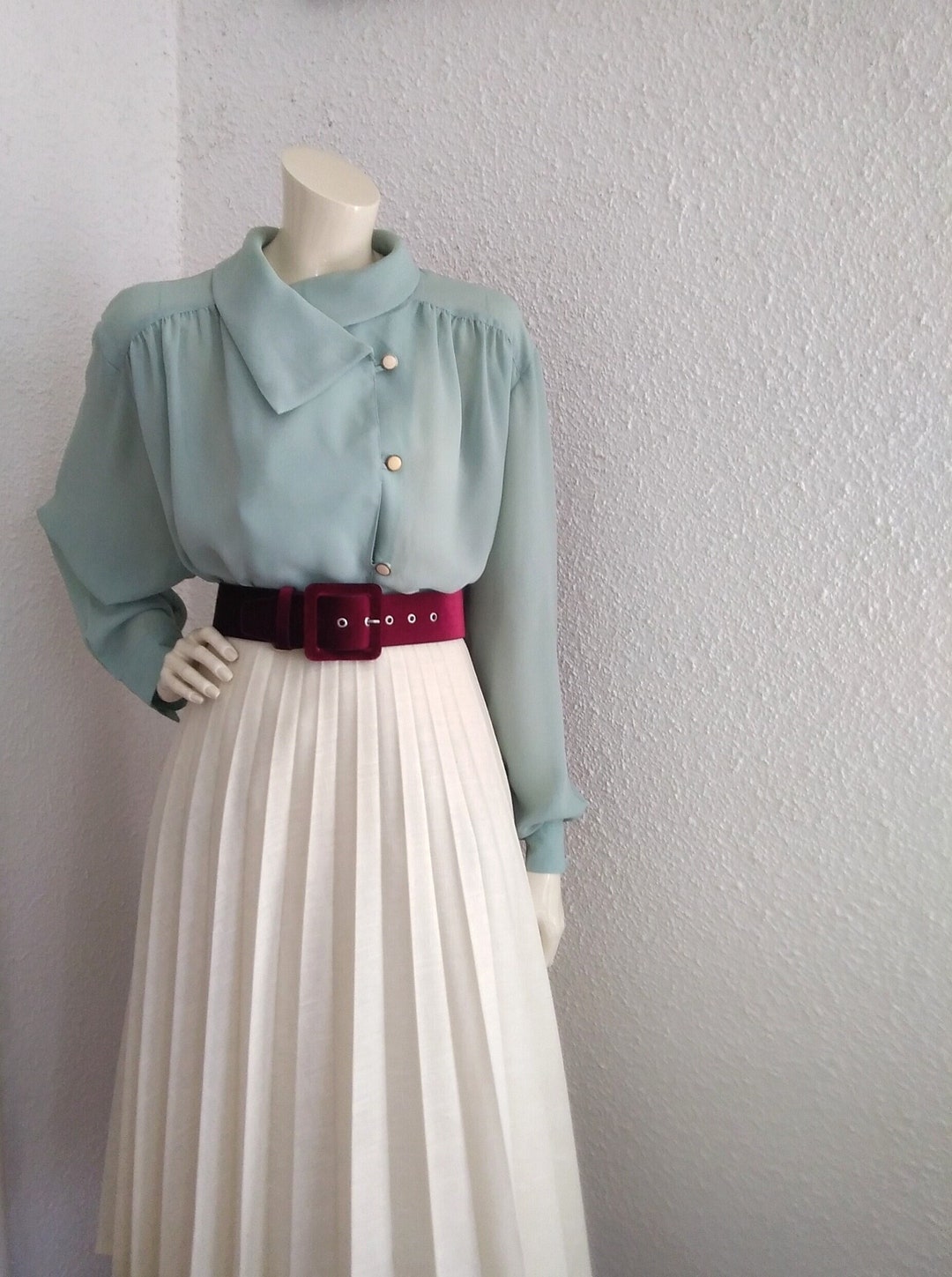 80s Minimalist Blouse Asymmetric Collar Spring Blouse Sheer-ish Neutral ...