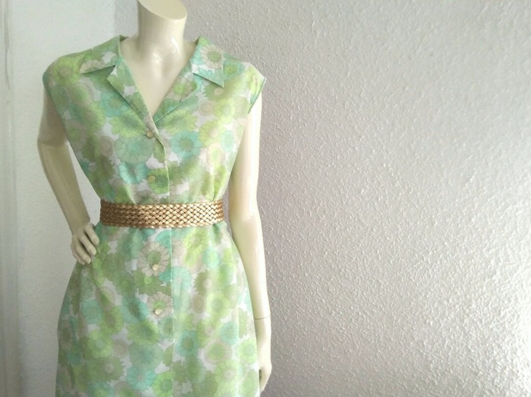 60s Mod Dress Acid Green Floral Dress Pastel Summer Dress Sleeveless ...