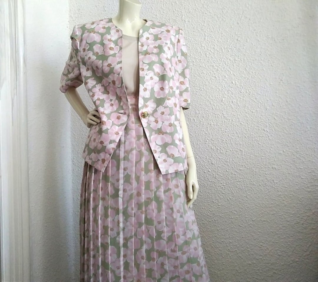 80s Pastel Floral Suit Pink Flowers Print Feminine Suit Cottagecore ...