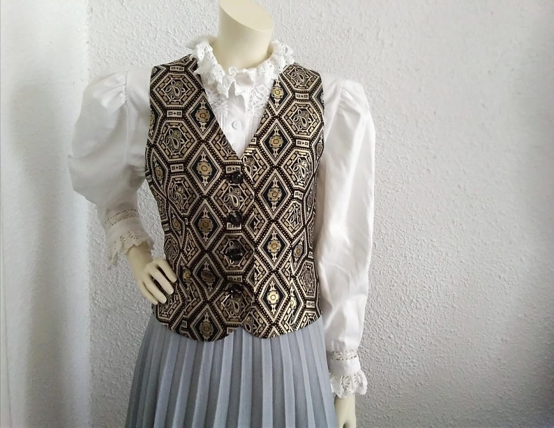 80s Party Vest Golden Shiny Vest Paisley Vest Evening Vest Sparkling ...