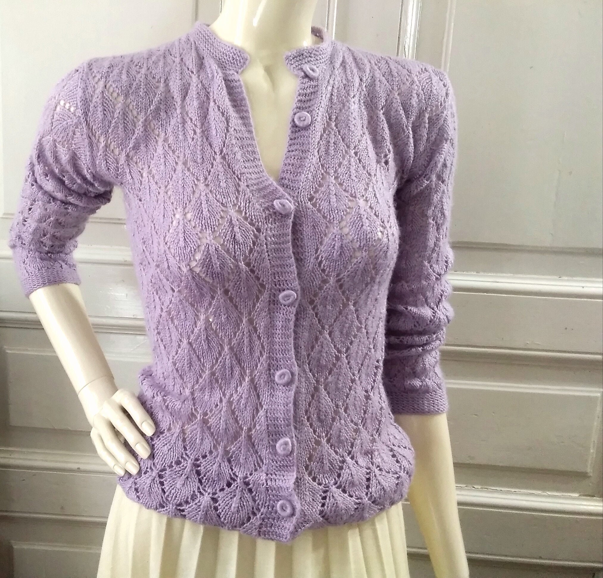 Spring Blouse Handknitted Delicate Lace Pattern Sweater Lilac - Etsy