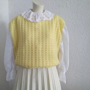 80s Yellow Vest Handknitted Spring Vest Lace Pattern Vest Minimalist ...
